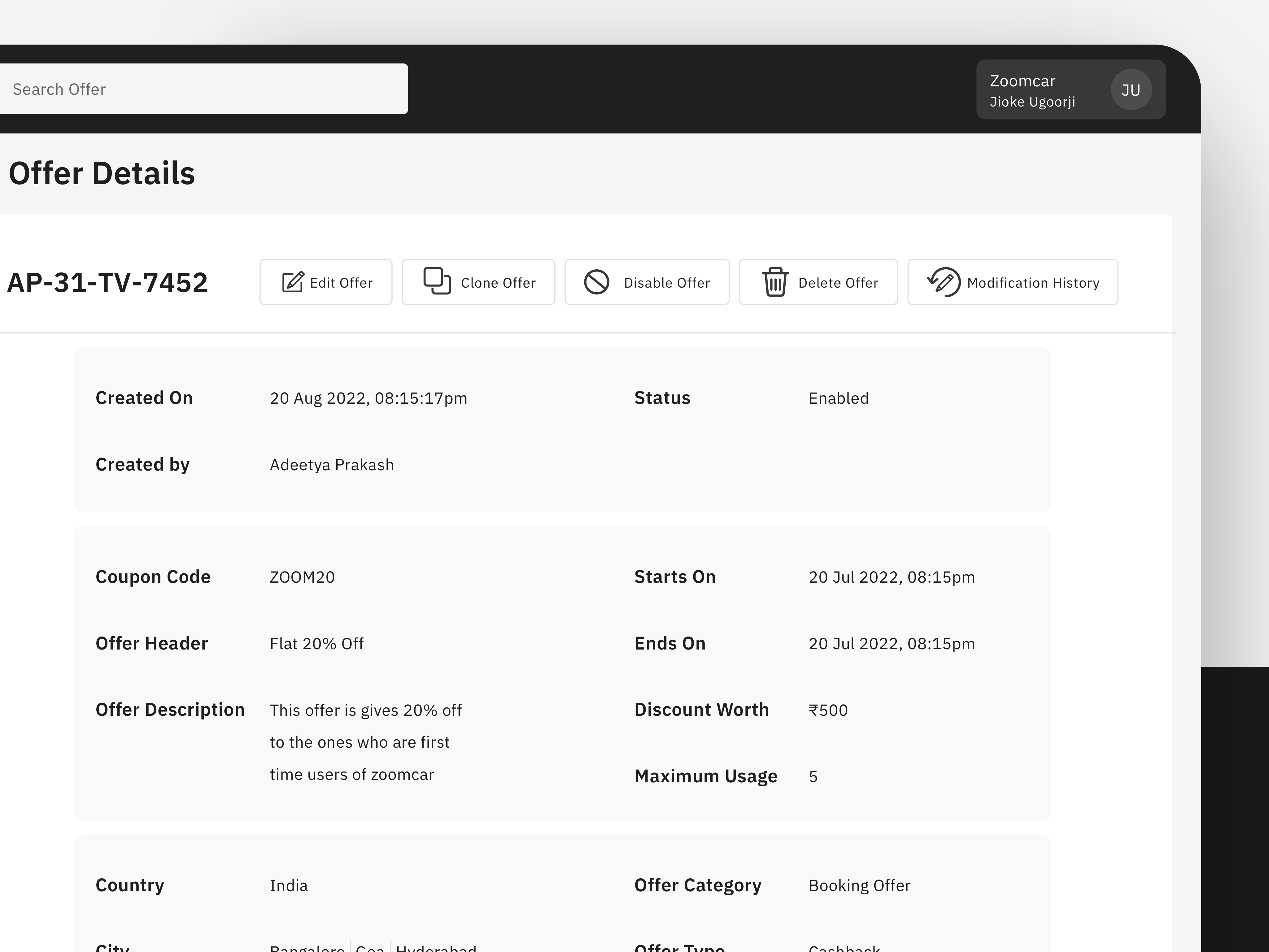 Offer Creation Dashboard by Ananya Dhareshwar on Dribbble