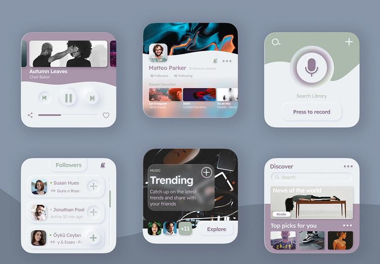 Music app UI cards by Öykü Ceylan on Dribbble