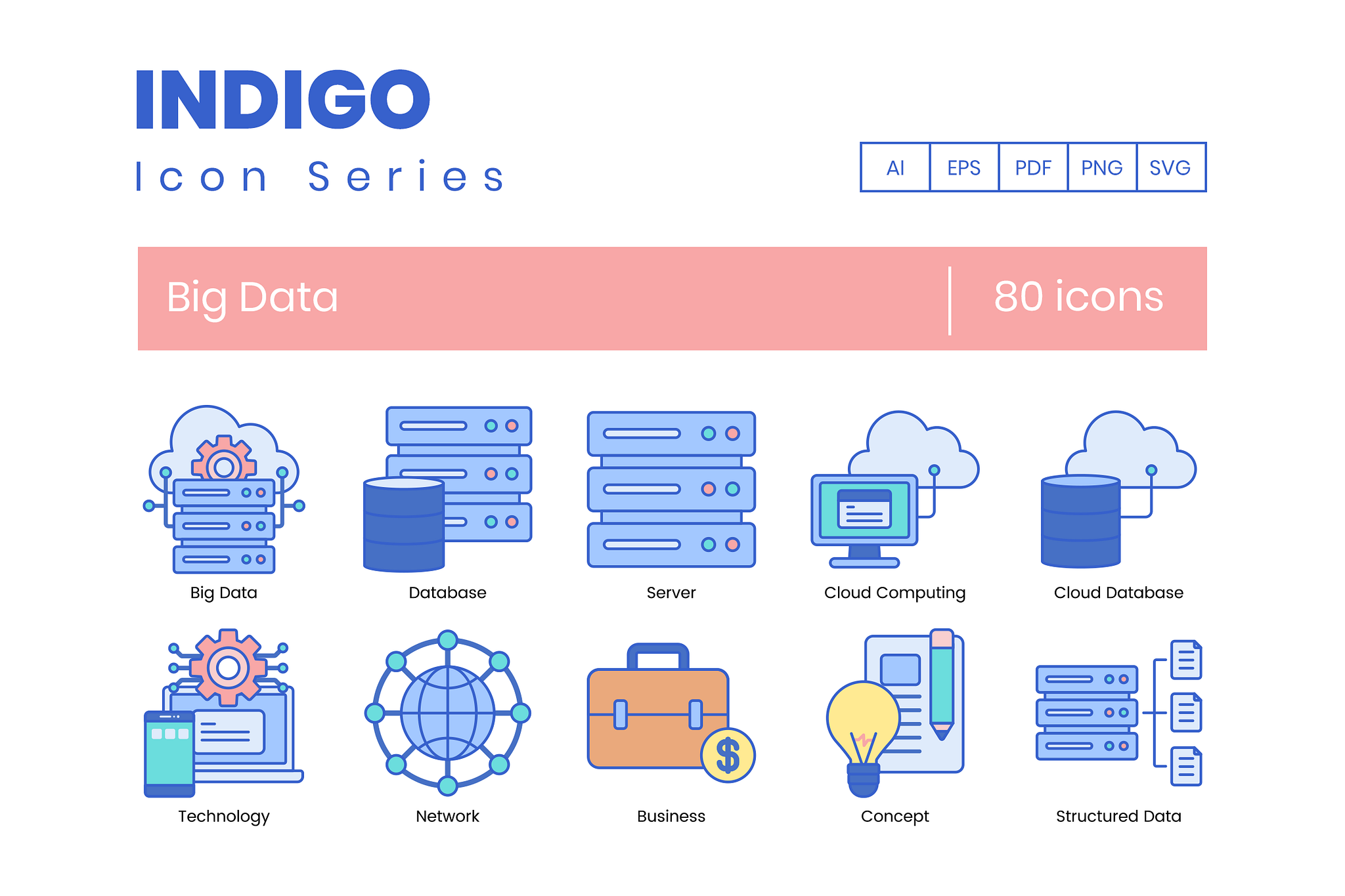 80 Big Data Icons - Indigo Series by Mackenzie L for Krafted on Dribbble