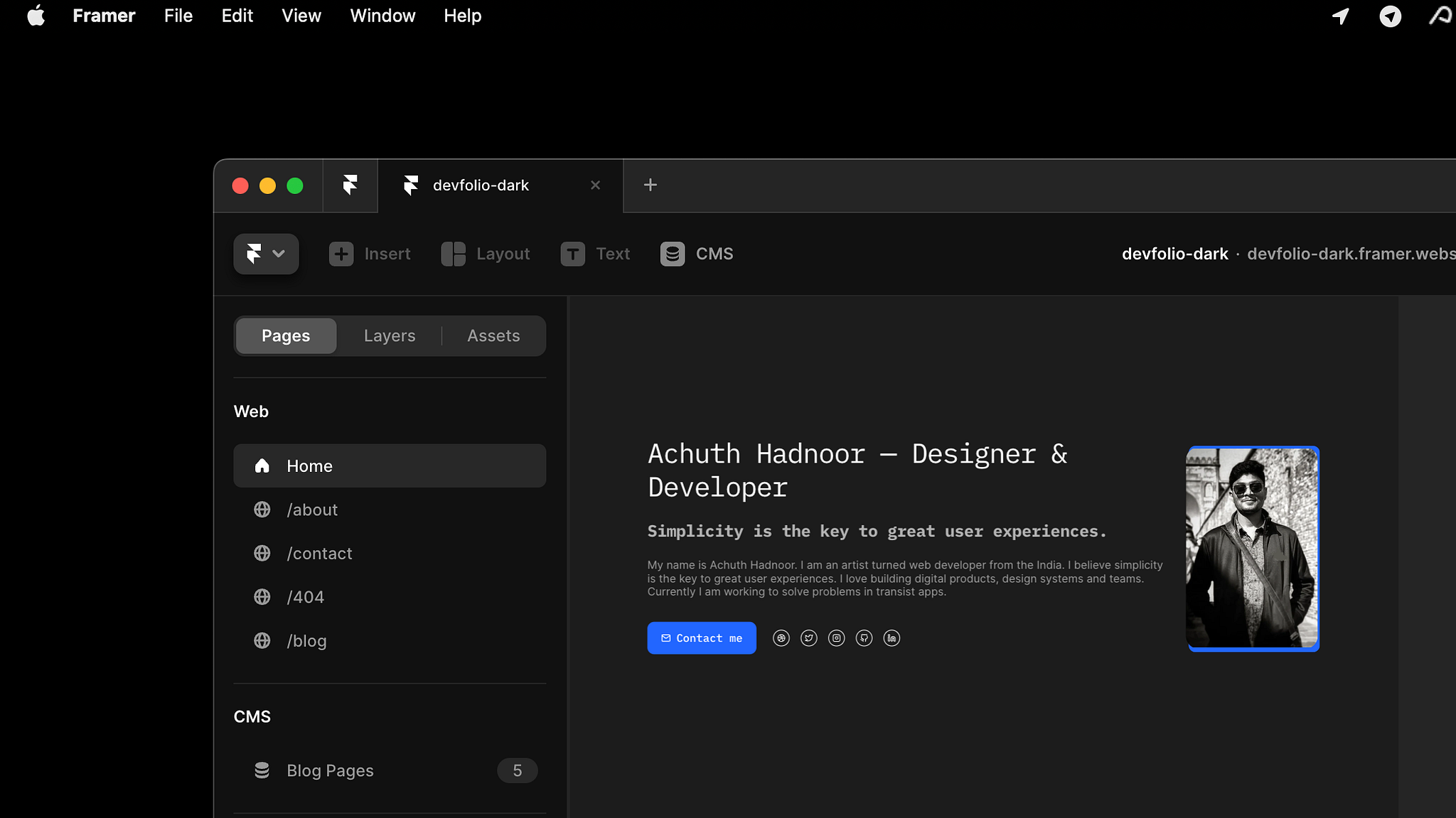 Devfolio - Dark framer portfolio template by achuth on Dribbble