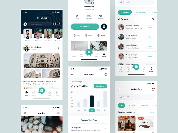 Hubline - Social Network App UI Kit by Unpixel Design on Dribbble