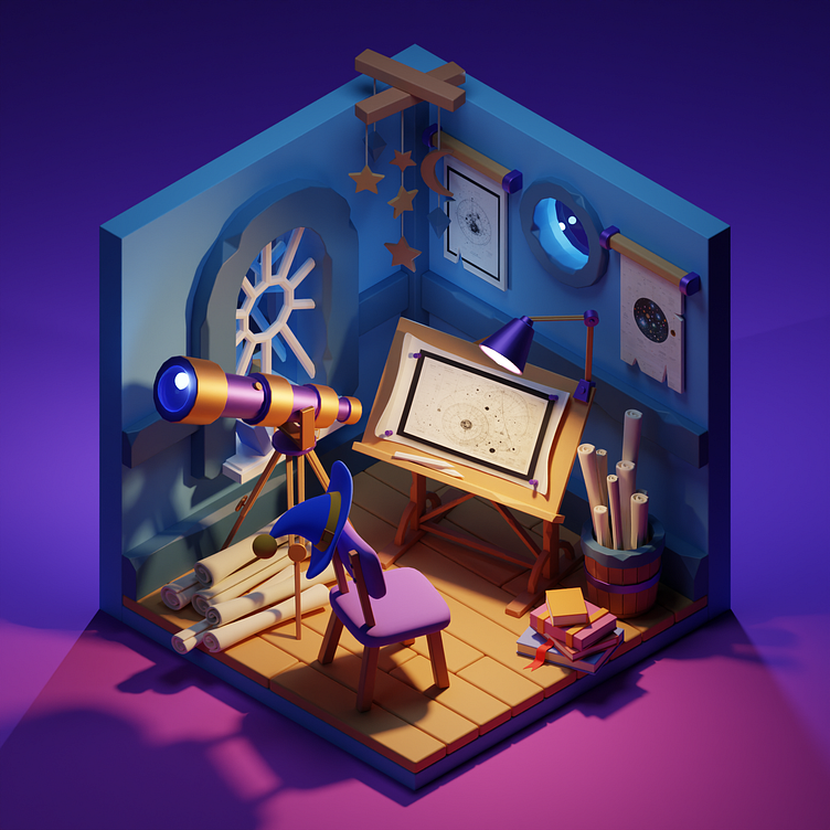 Cozy astronomy room by Roman Shvets on Dribbble