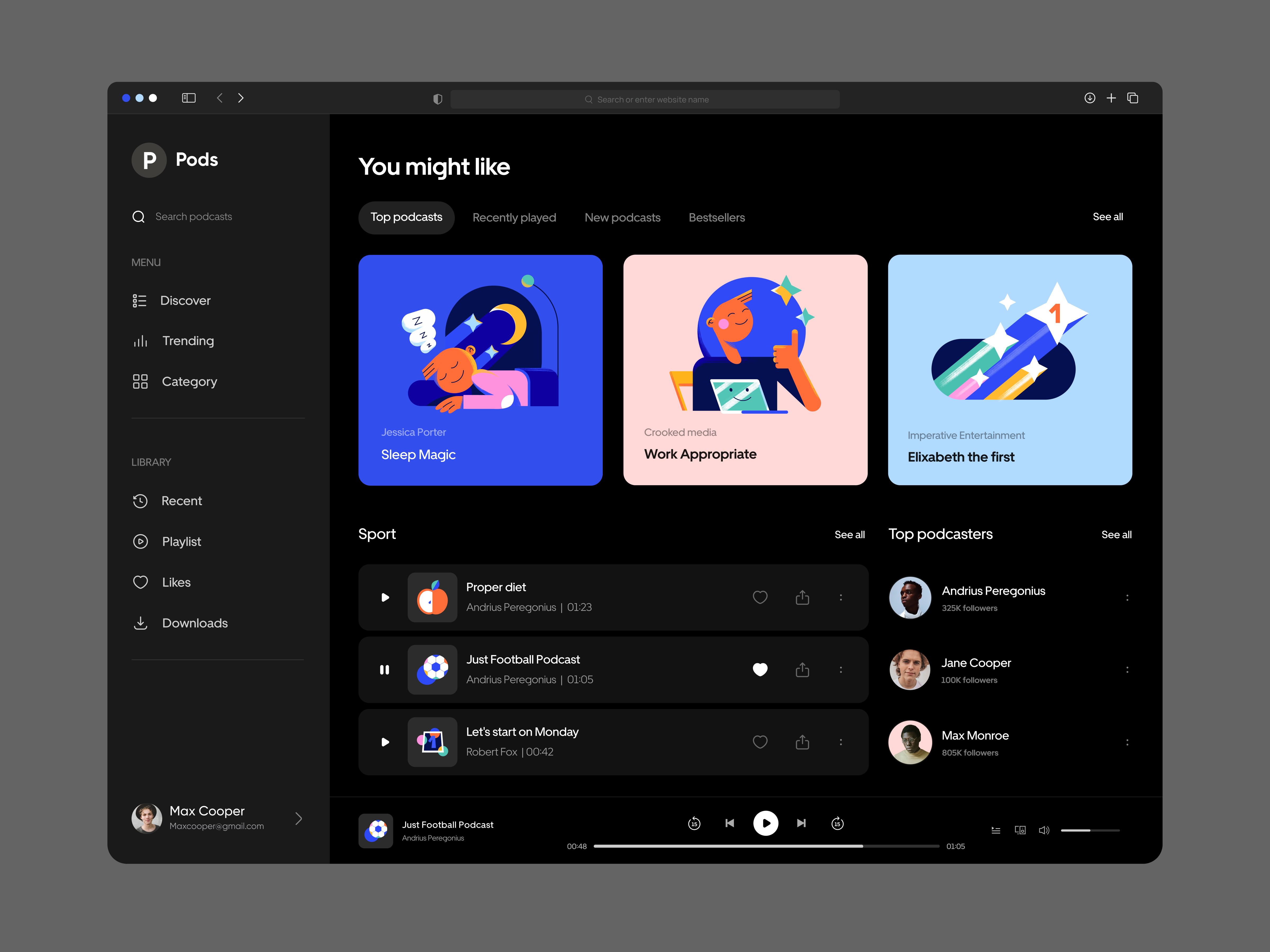 Pods - UX/UI design of the podcast platform by Outcrowd on Dribbble
