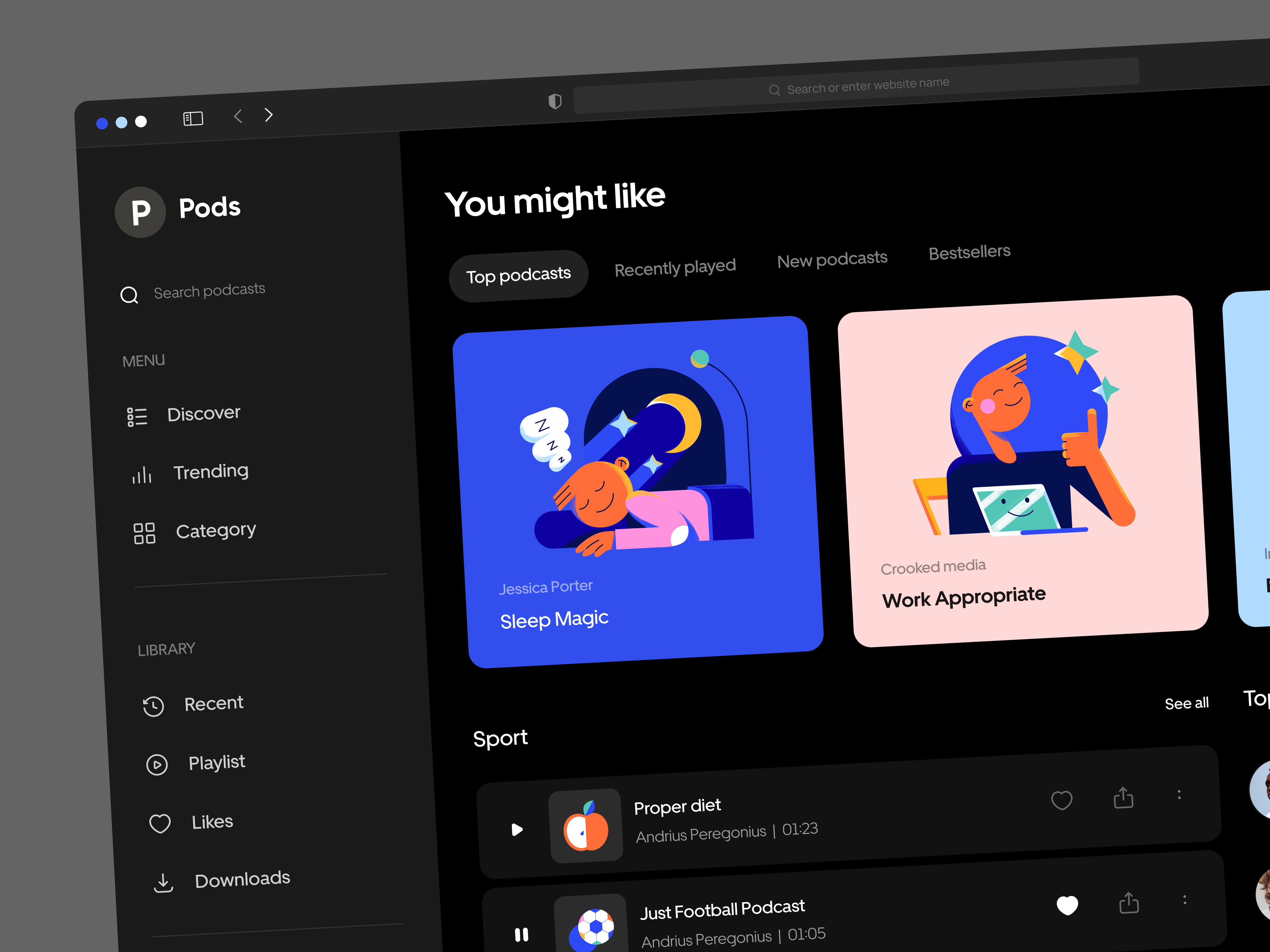 Pods - UX/UI design of the podcast platform by Outcrowd on Dribbble