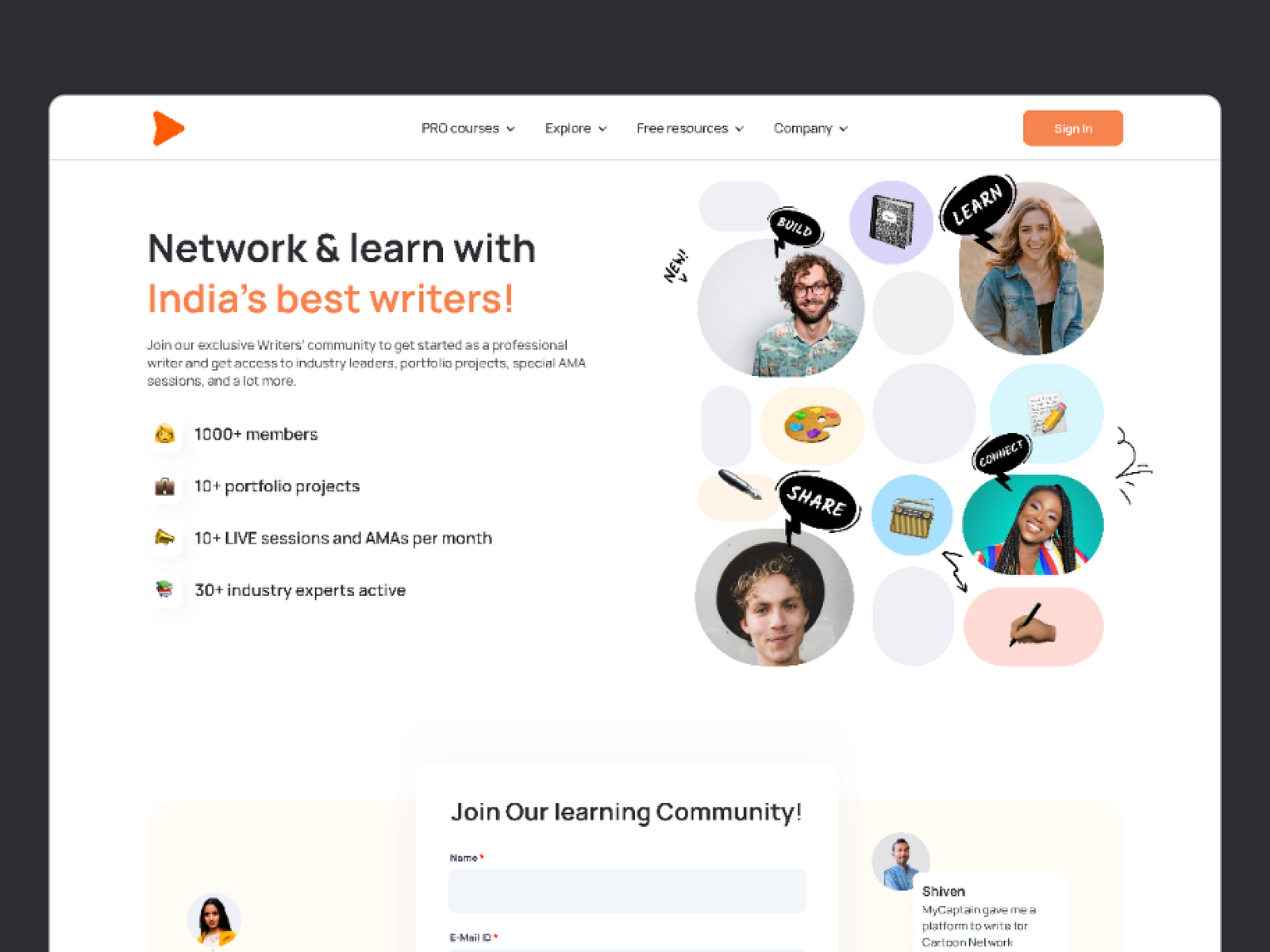Community landing page by Krithi K on Dribbble