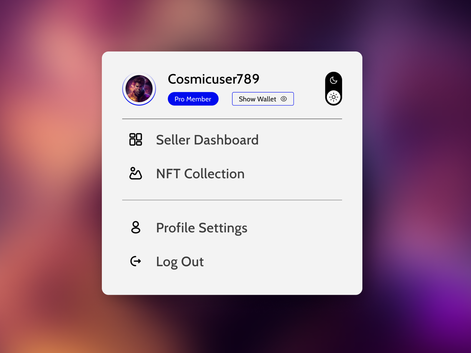 User Profile Dropdown Component by Otar Davitashvili on Dribbble