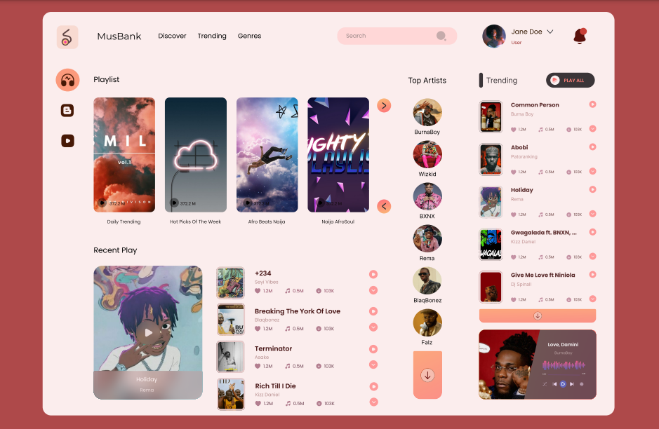 BLOGGING AND MUSIC STREAMING AND DOWNLOAD PLATFORM - MUSBANK by Dev.Silas on Dribbble