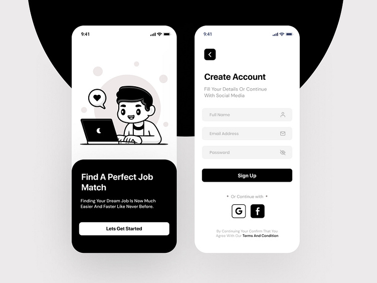 Monochrome Mobile Register App UI Design by Mohammad Mosharrof Hossain ...