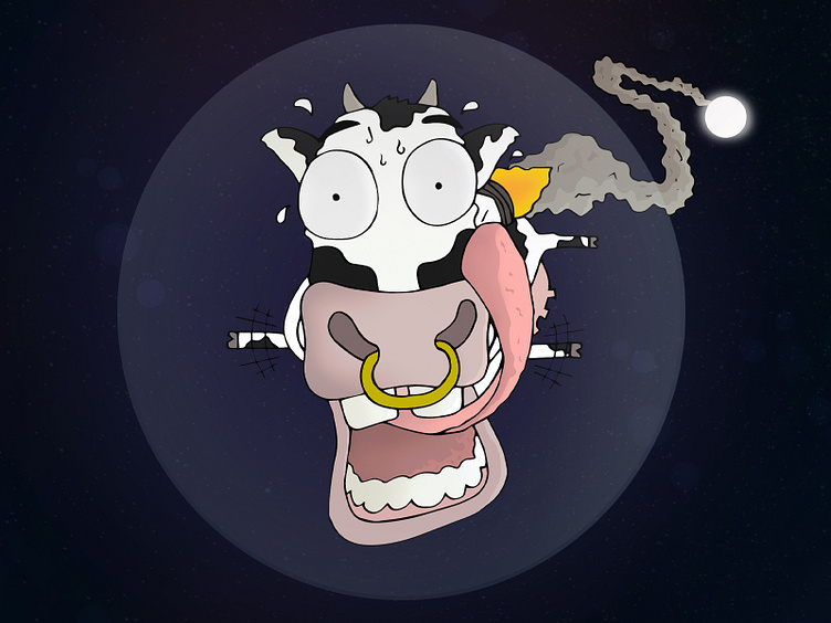 Cow FLEW over the moon. by Isaac K. Busari on Dribbble