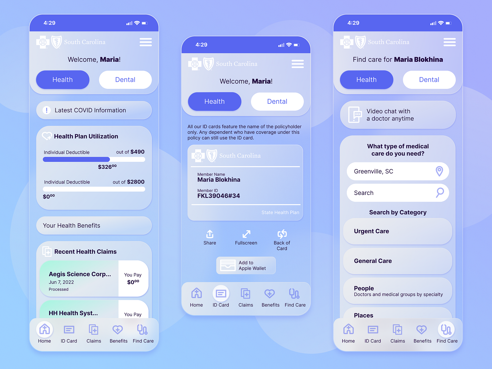 Glassmorphism + Health Care by Maria Blokhina on Dribbble