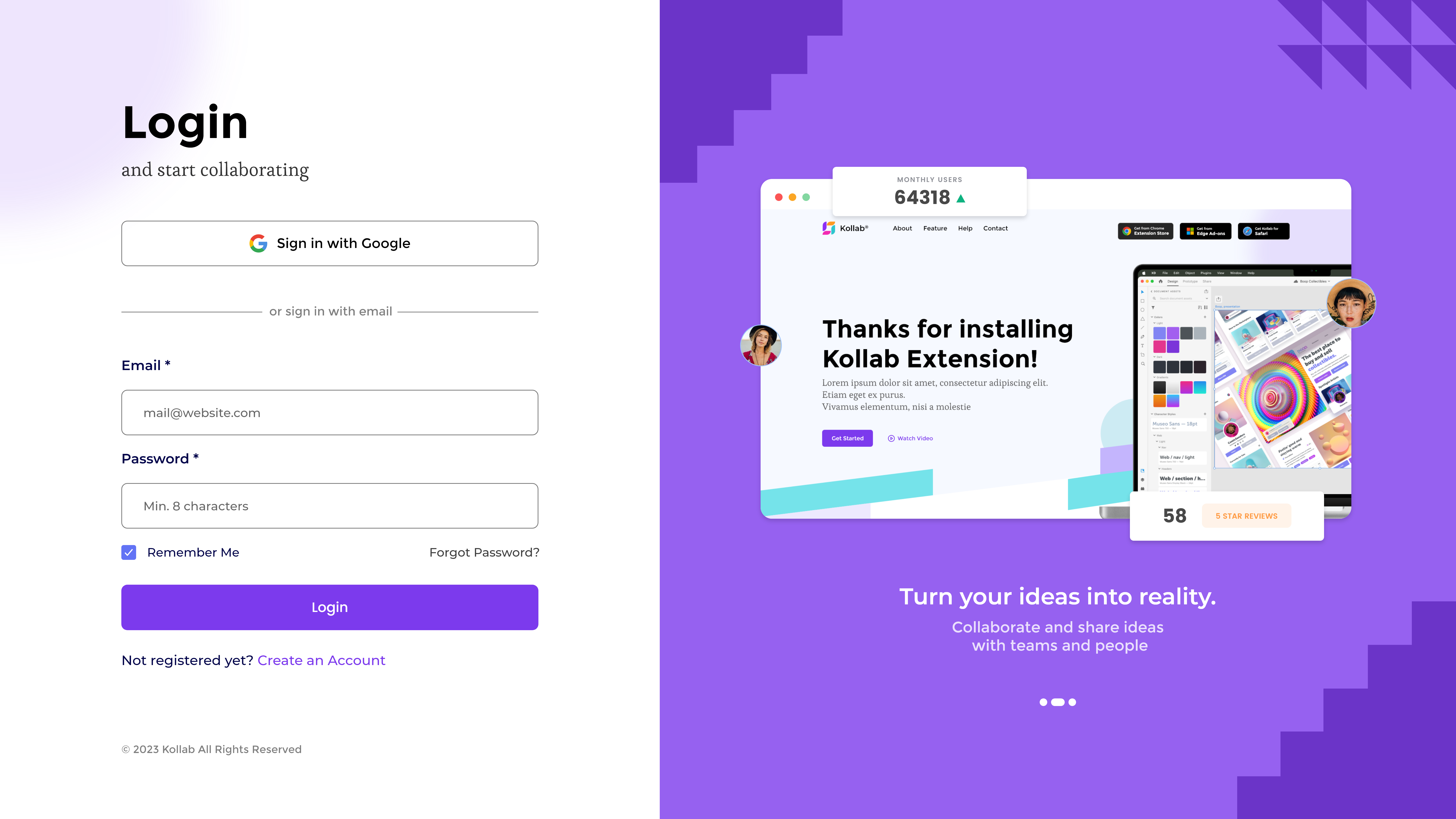 Kollab Extension Sign Up & Login Screens by Studio IX on Dribbble