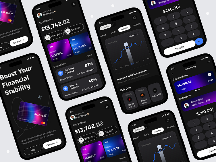 Finance App - Dark Mode by Nishar Multani on Dribbble