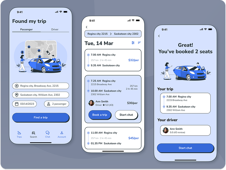 Carpooling application by Halyna Bychek on Dribbble