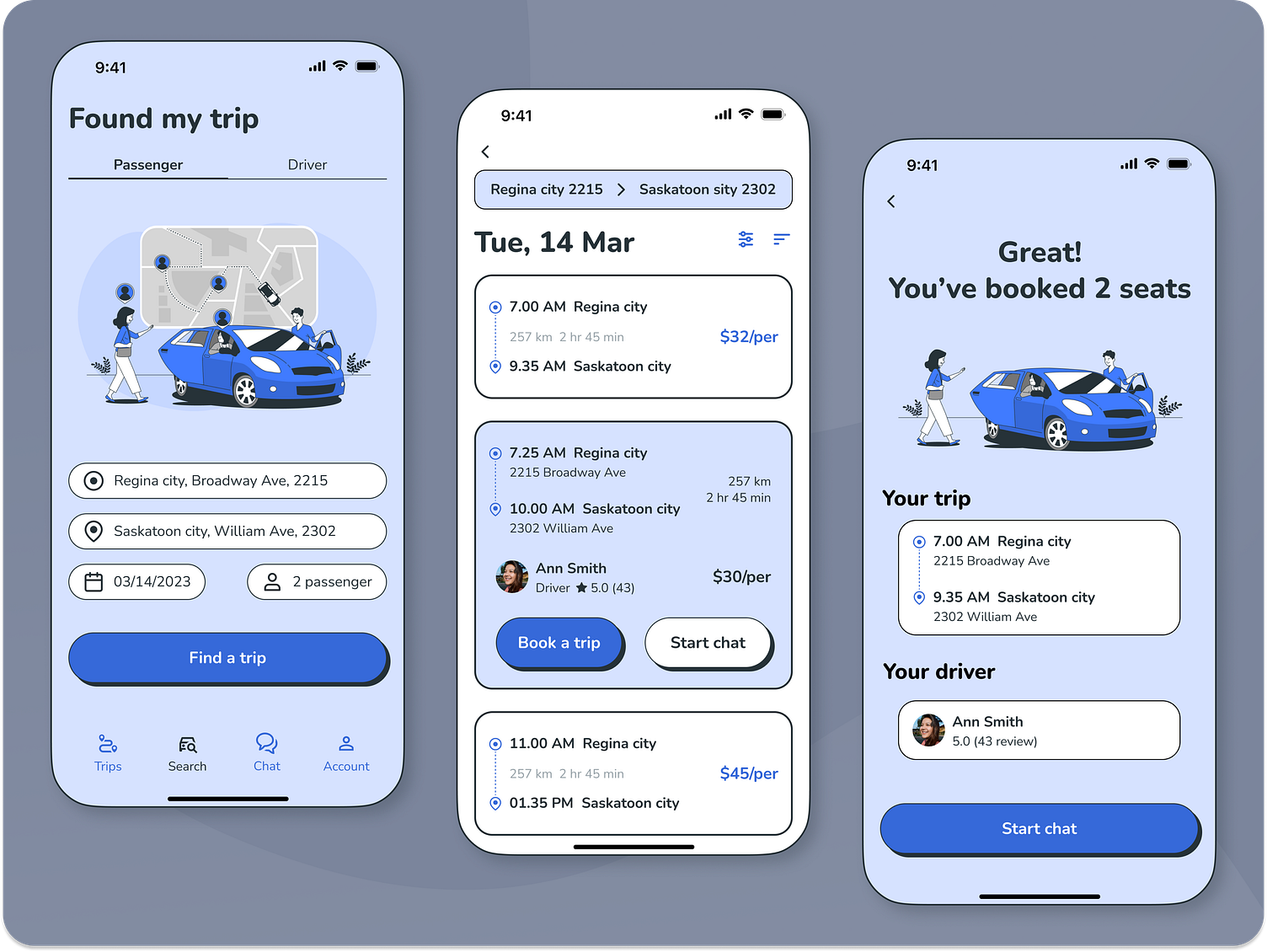 Carpooling application by Halyna Bychek on Dribbble