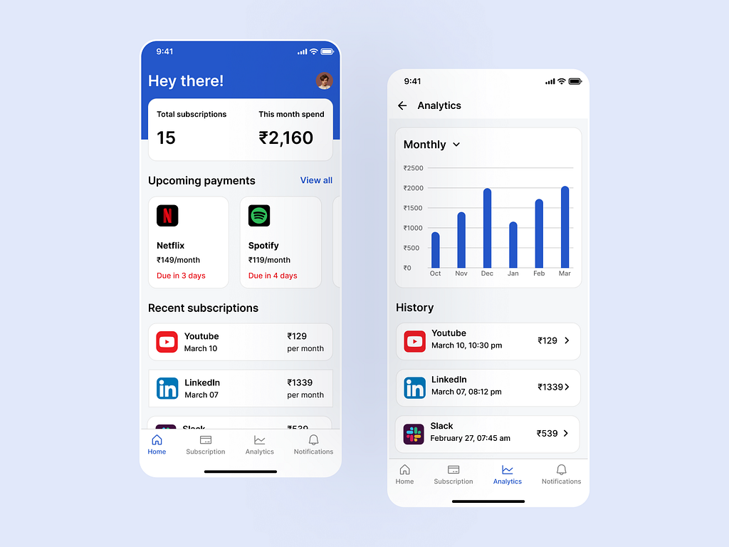 Subscription Management App UI by Iva Wangkheirakpam on Dribbble