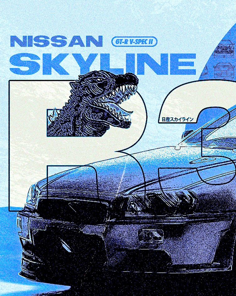 GODZILLA // NISSAN R34 SKYLINE POSTER DESIGN by Udayjeet Kumar Aggarwal ...