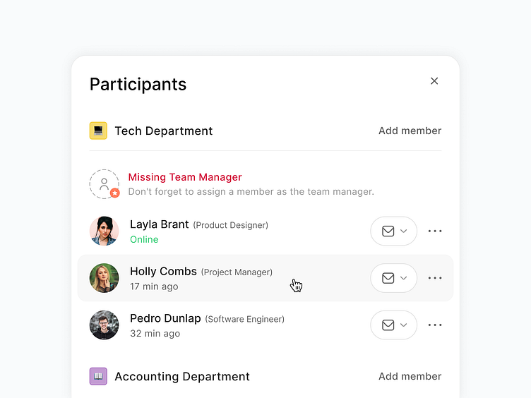Participants Modal - Project Management App by Adriano Fiuza on Dribbble
