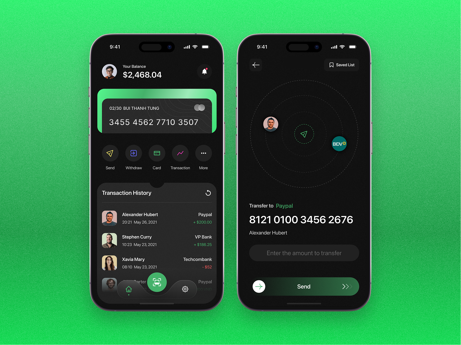 Bank App - UI Design - Home & Transfer by Tùng Bùi on Dribbble