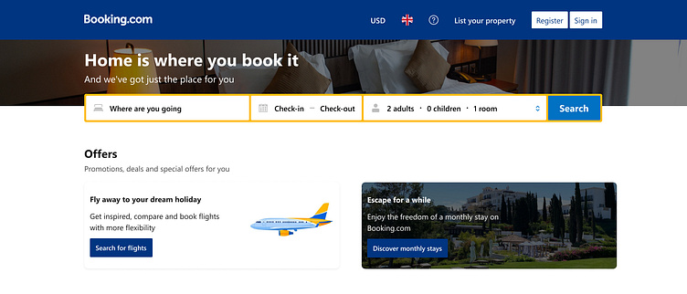 Booking.com- Search bar UI design/Hero section by Vaibhav Kandwal ...