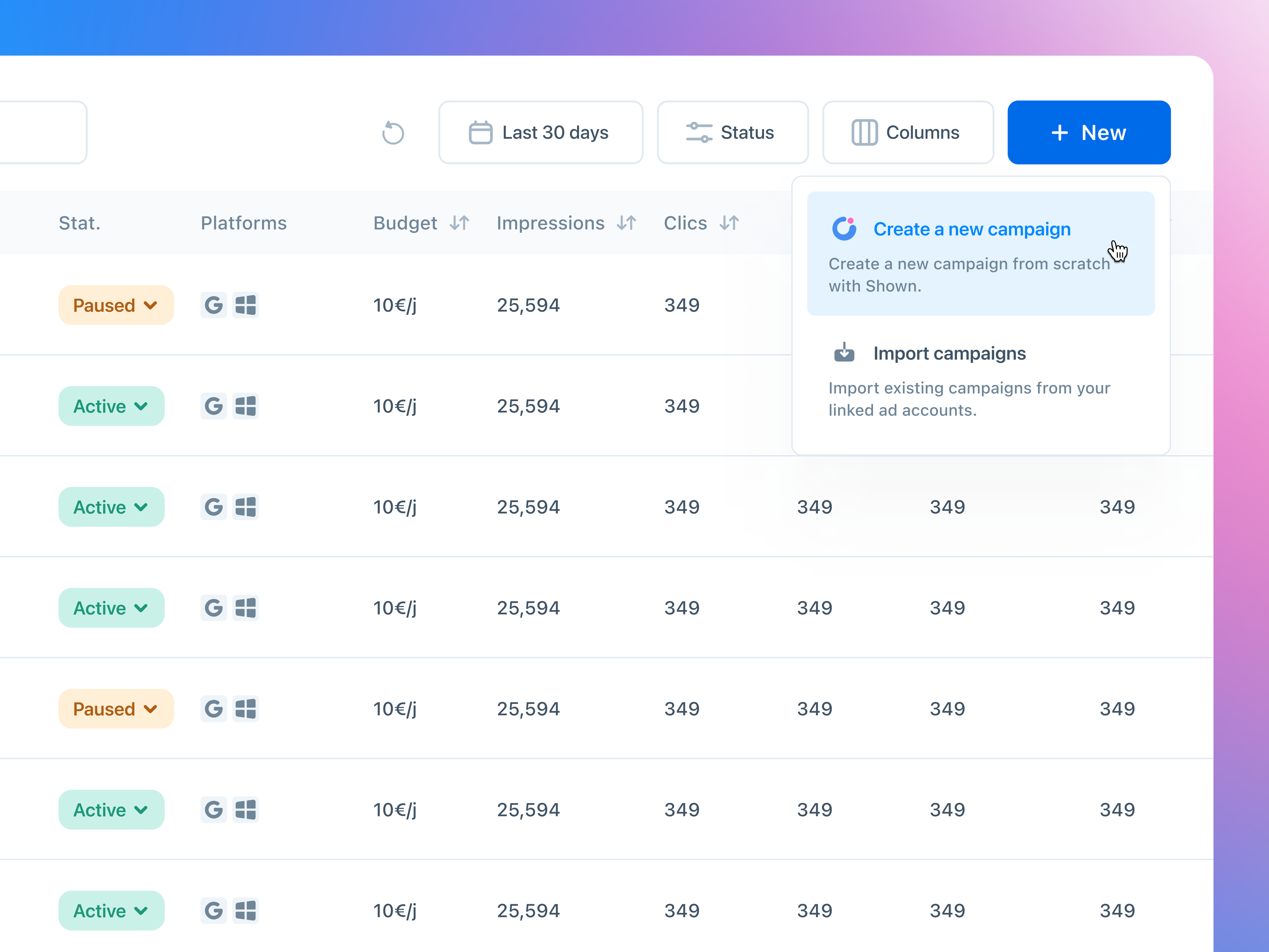 Shown AI • Create a new ad campaign by Juliette Lagache on Dribbble