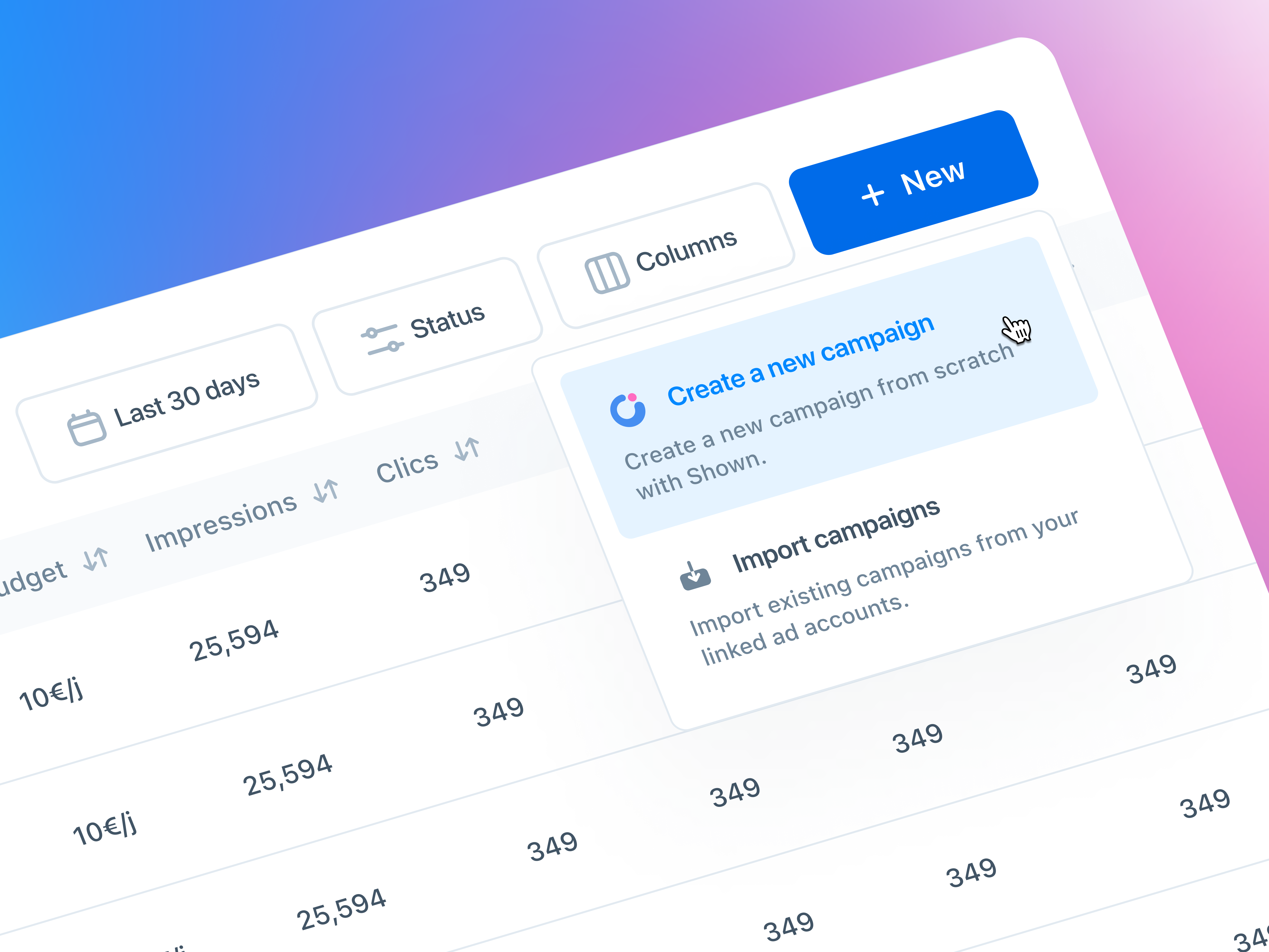 Shown AI • Create a new ad campaign by Juliette Lagache on Dribbble
