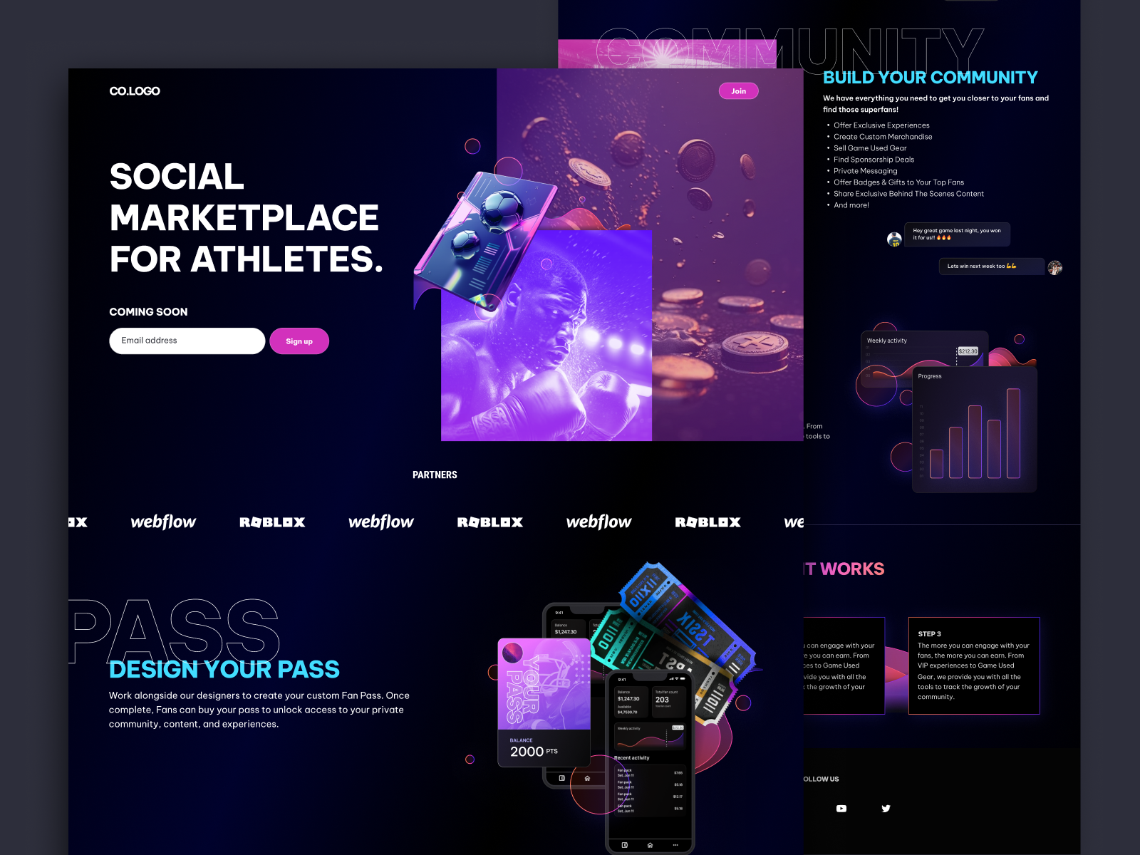 Landing page for athlete marketplace by OpraDigital® on Dribbble