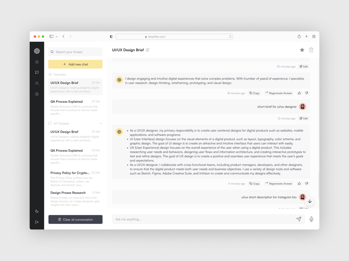 AI Chat : ChatGPT Redesign by Nadia Jasmine on Dribbble