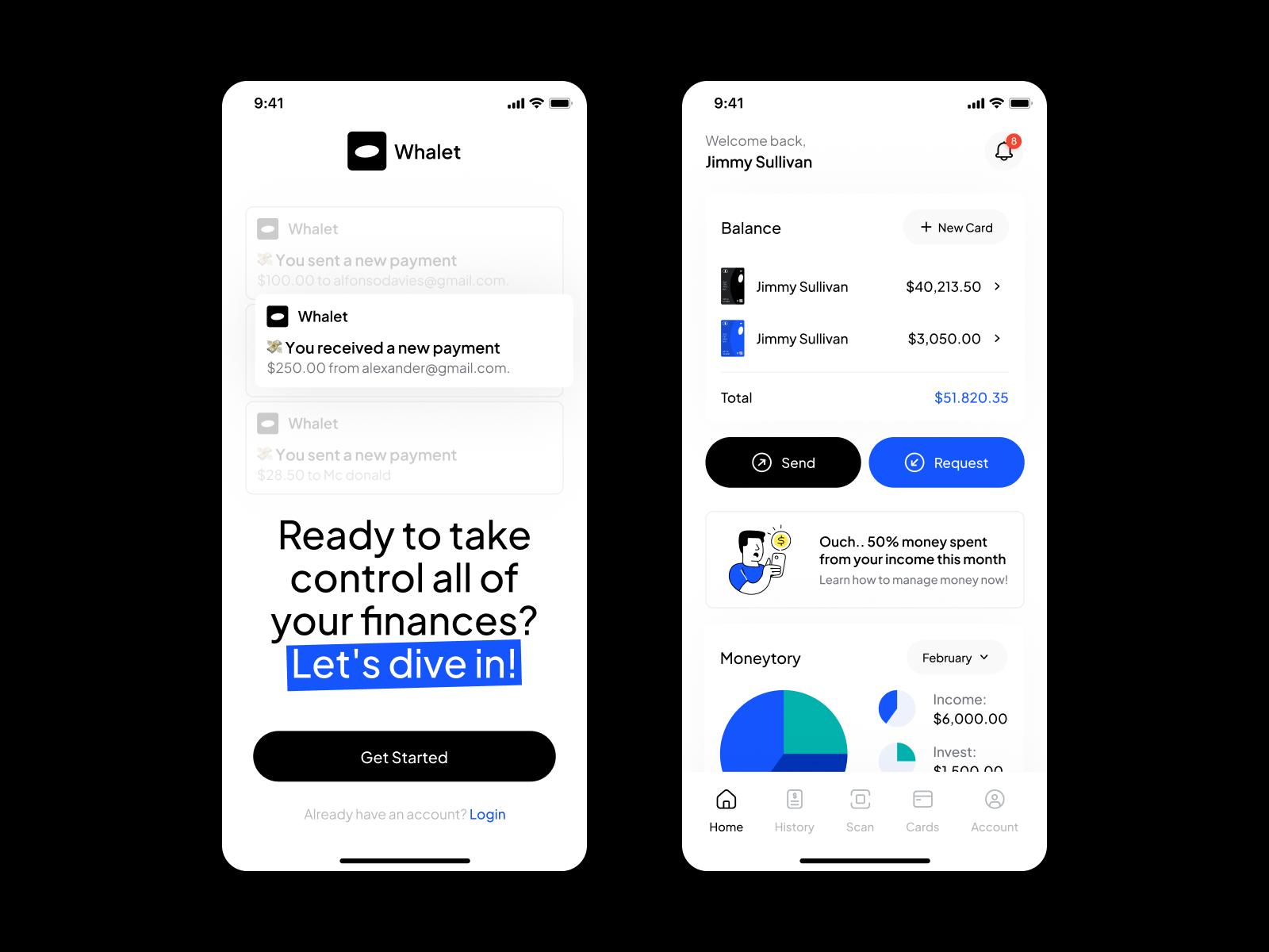 Whalet - Finance Mobile App by Happy Milliarta for Odama on Dribbble