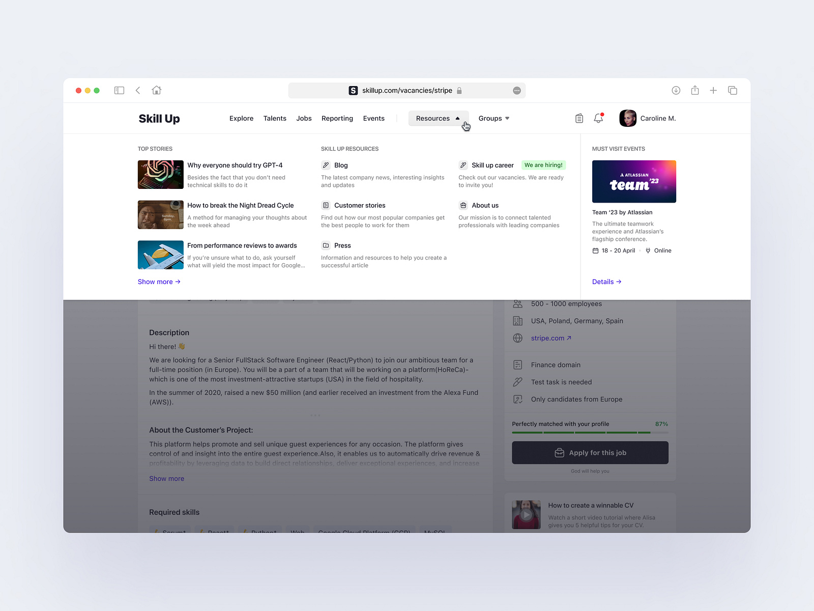 Skill Up header navigation by Yevhen Havrylenko on Dribbble
