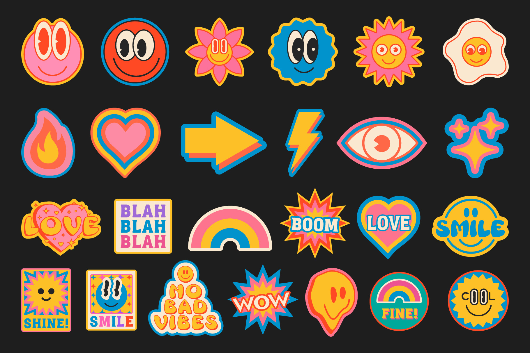 GROOVY POP ART FUNNY STICKERS SET by craftlove on Dribbble