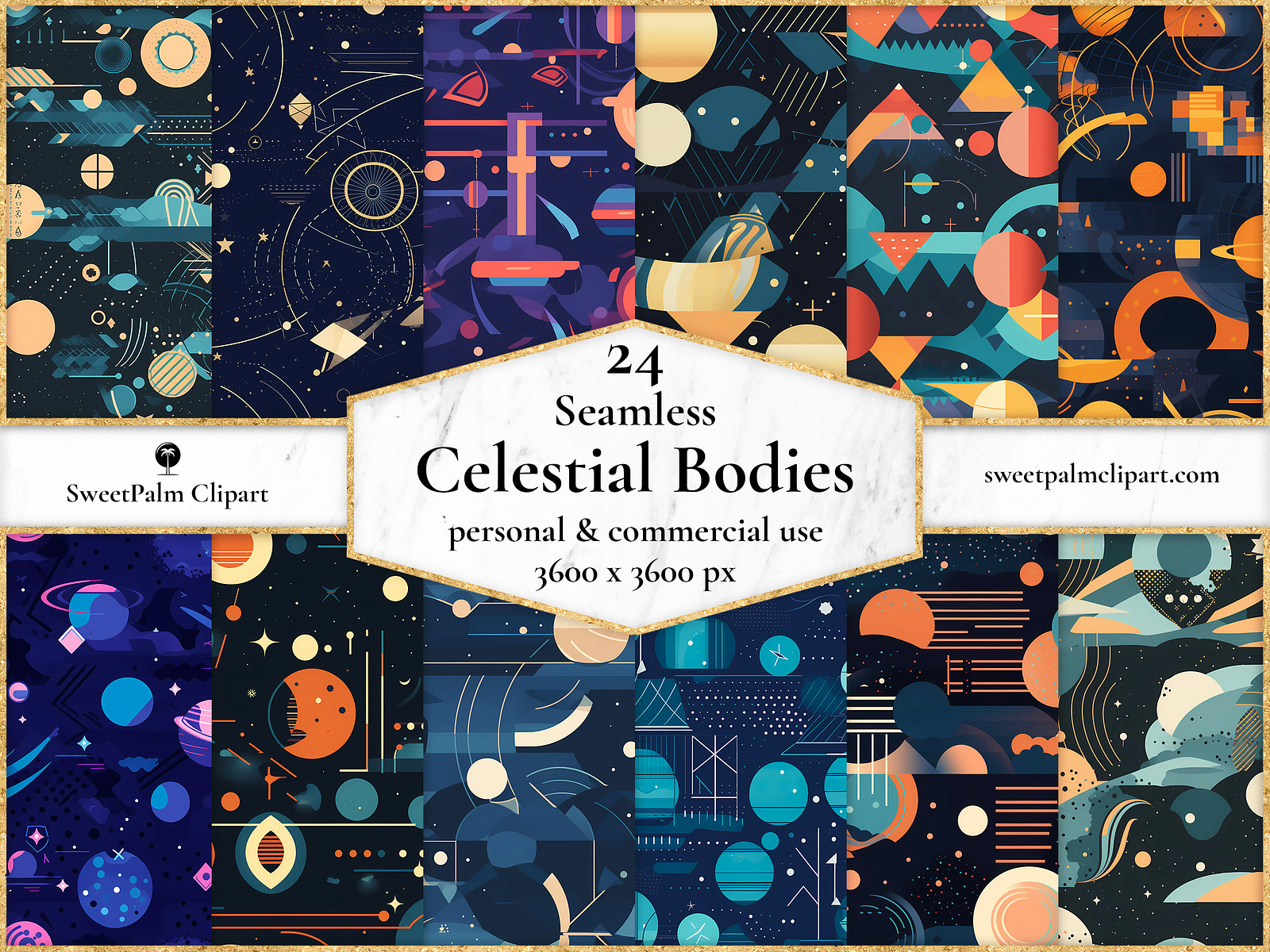 24 JPG Seamless Celestial Bodies Digital Pattern by SweetPalmClipart on ...