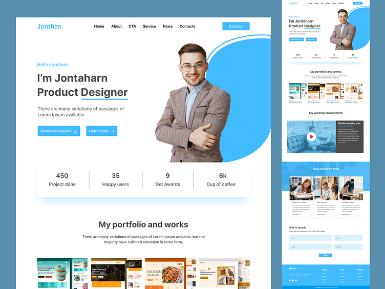 Portfolio web UI design by Sazidur Rahman on Dribbble