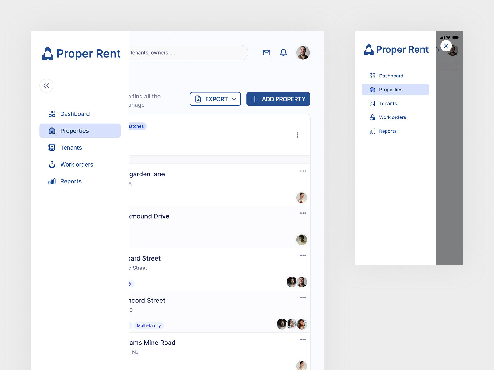 Sidebar menu interaction Mobile & Tablet - Proper Rent by Felipe ...