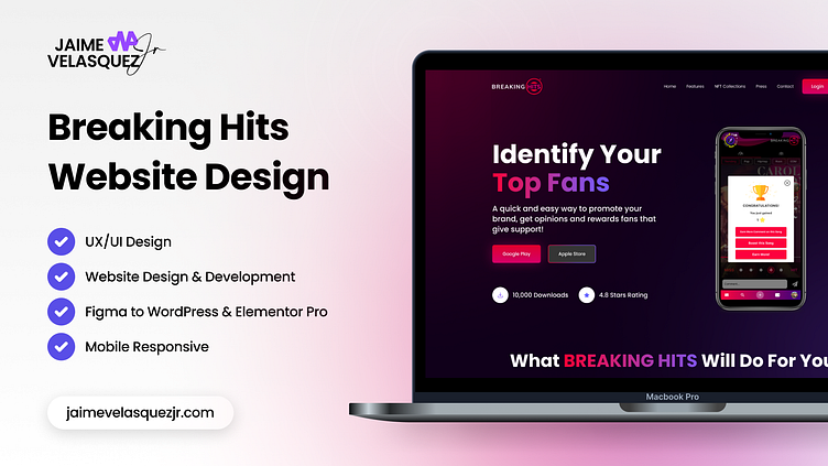 Modern UI Design for BREAKING HITS App Website Marketing by Jaime ...