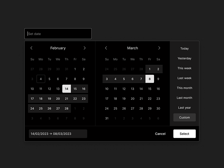 Date range component by Farizpie on Dribbble