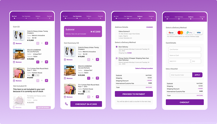 E-commerce Mobile Checkout Screens by Ozioma Perfelina Odina on Dribbble