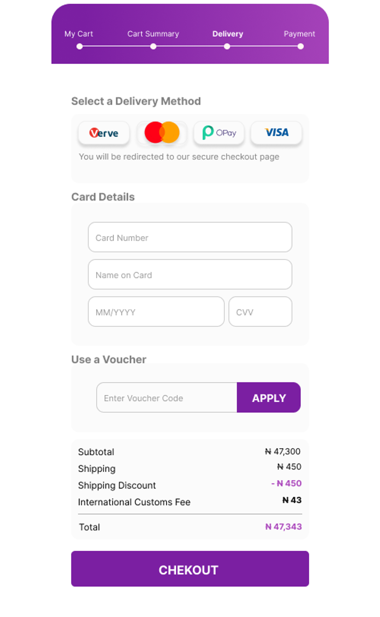 E-commerce Mobile Checkout Screens by Ozioma Perfelina Odina on Dribbble