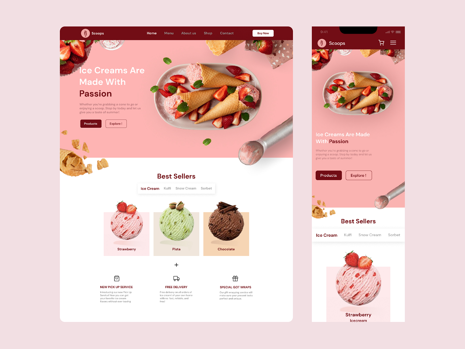 Responsive Website | UI Design - Scoops Ice cream shop by Harish V on ...
