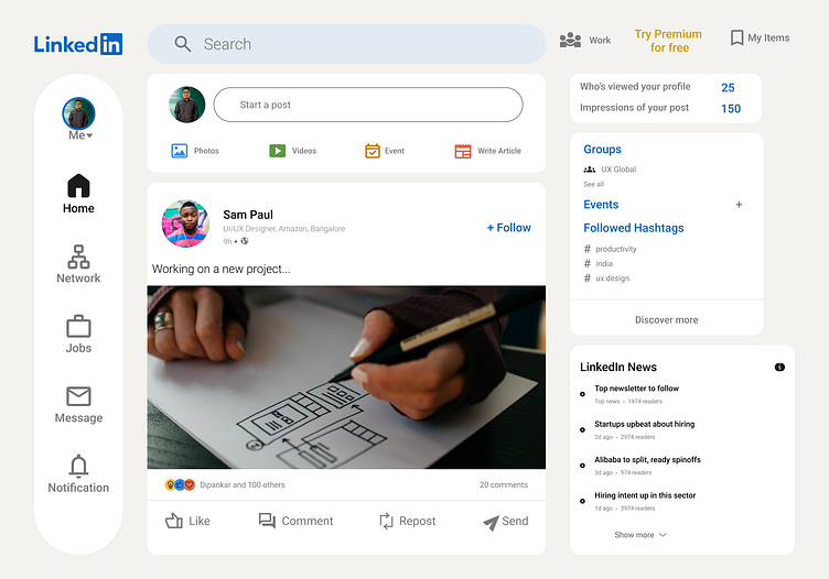 LinkedIn Homepage Redesign by Dipankar Talukdar on Dribbble