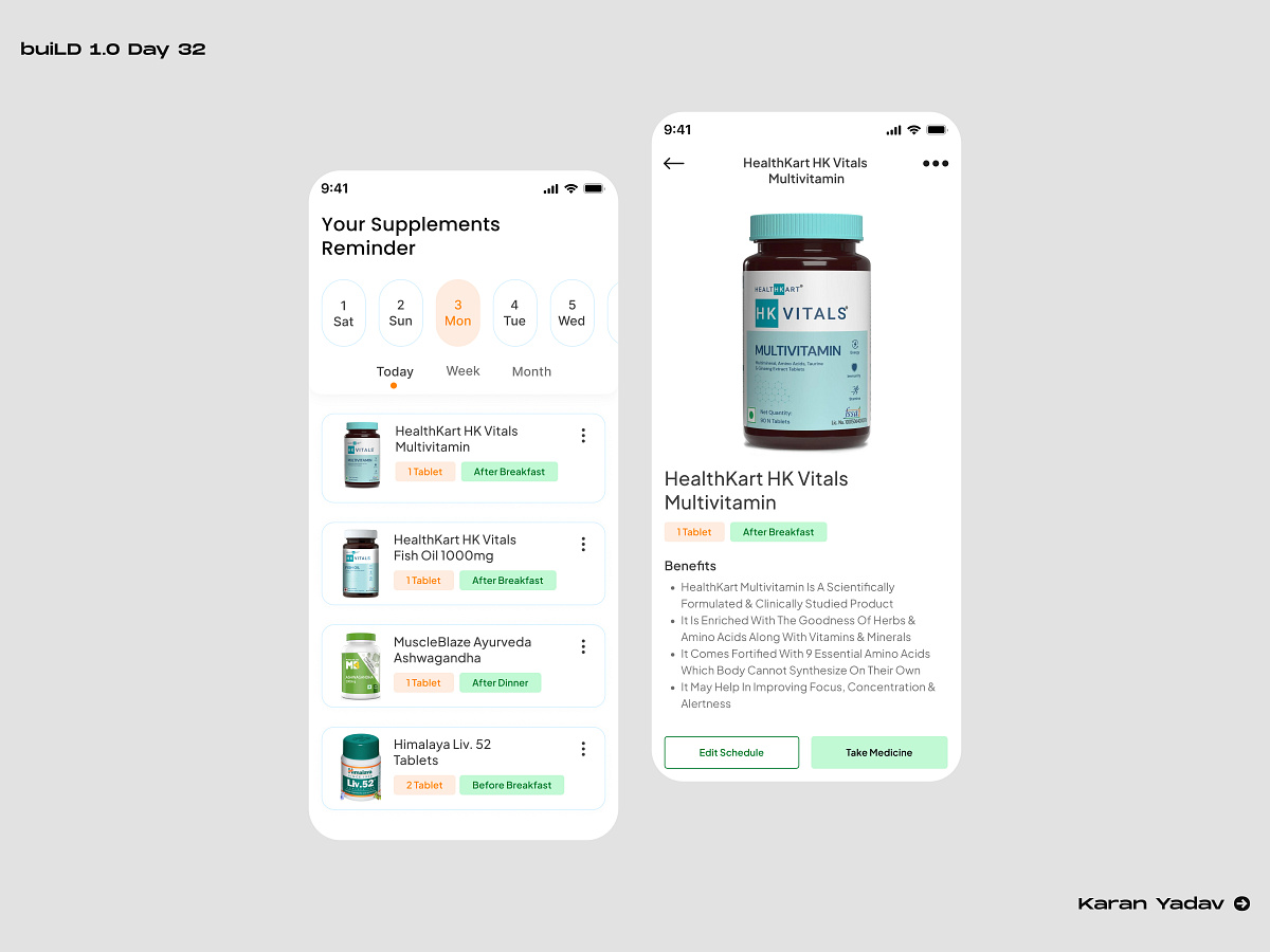 Supplement Reminder App by Karan Yadav on Dribbble
