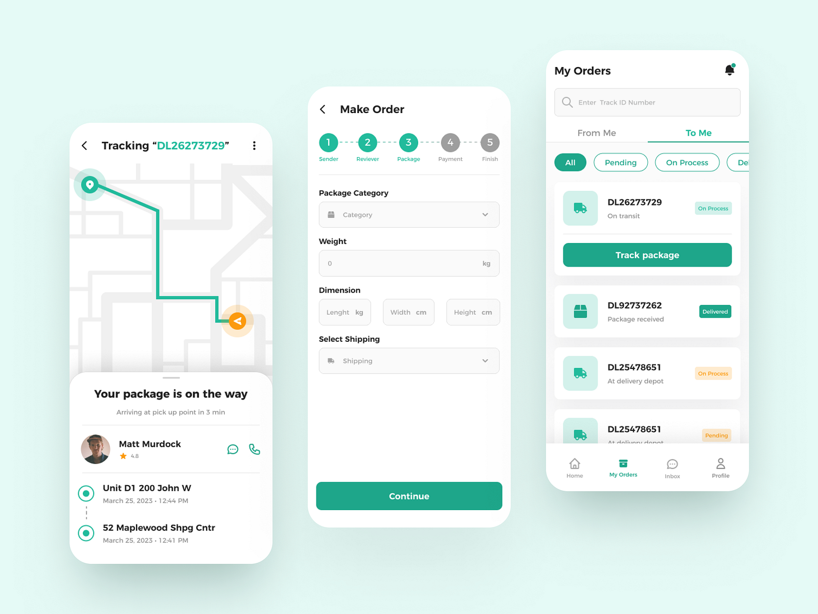 Send and Deliver Package - Mobile App by Andrea Contreras on Dribbble
