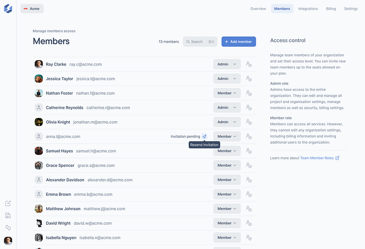 Organization Access Control - Team Members List by usrnk1 on Dribbble