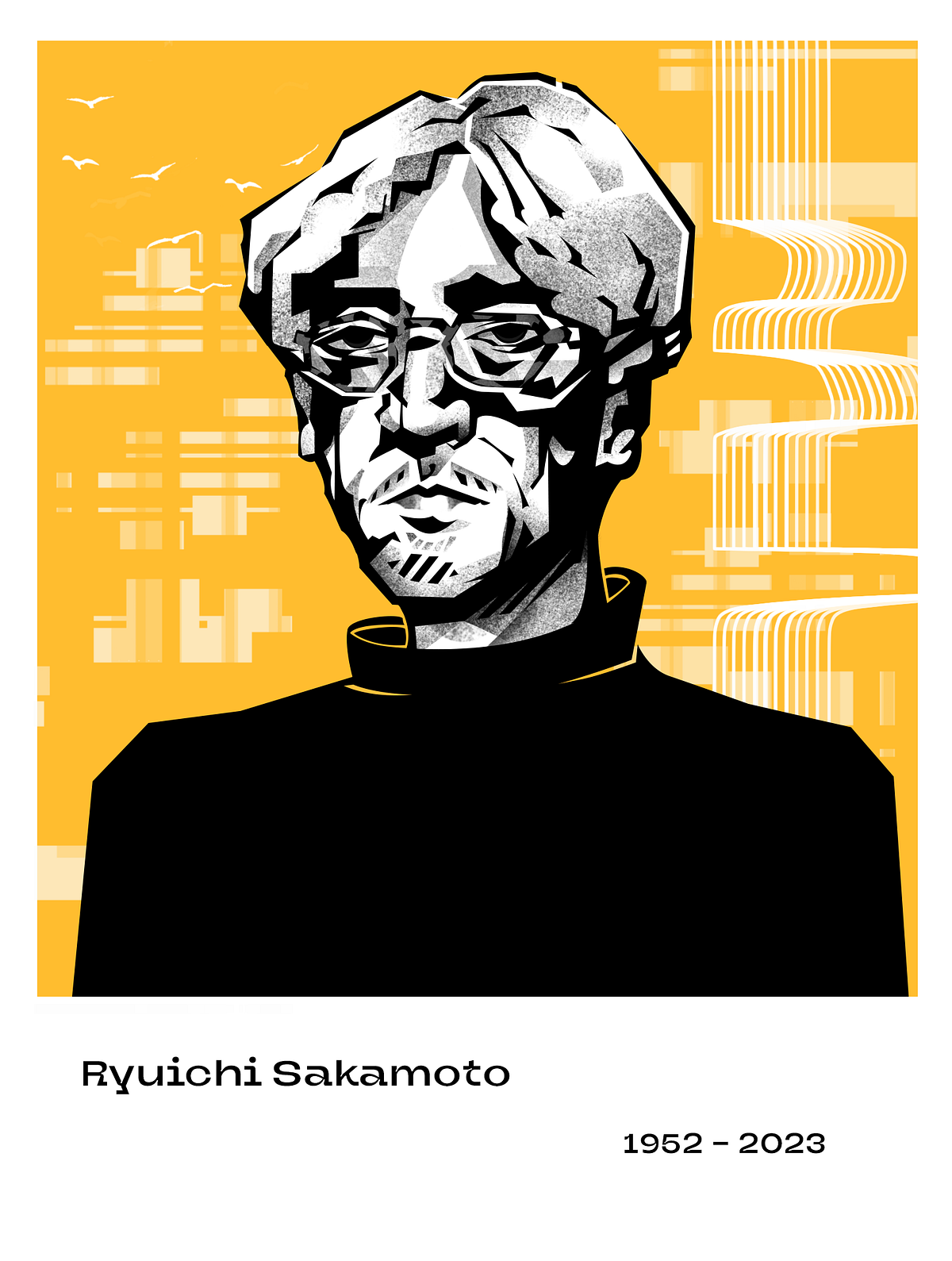 Ryuichi Sakamoto portrait || Illustration by KseniIa Ostanina on Dribbble