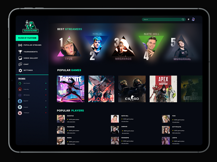 GAMWIRE - Streaming App Design by Antonia Popescu on Dribbble