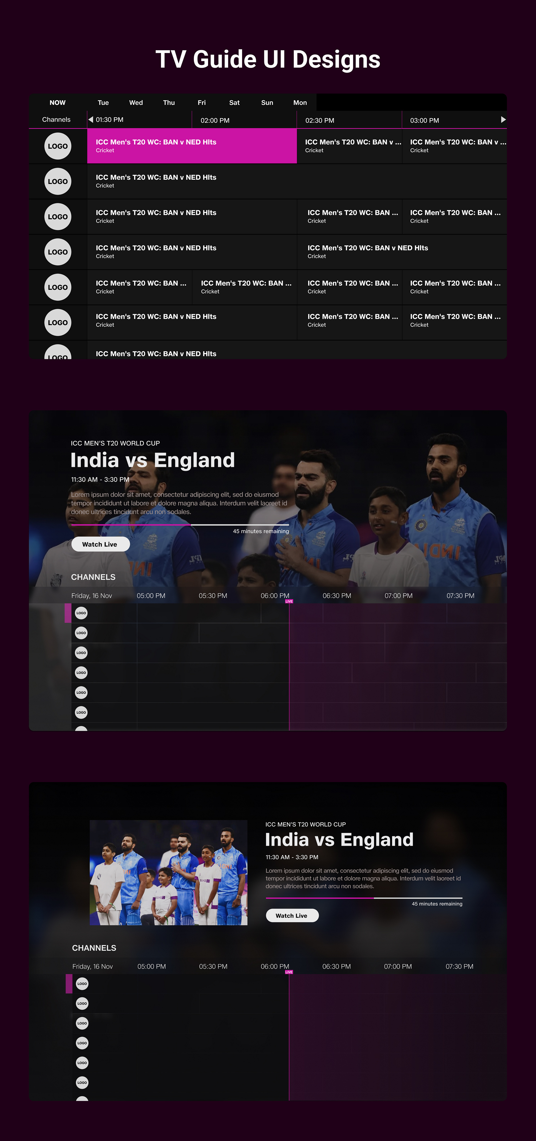 TV Guide UI Designs by Vivek Keshri on Dribbble