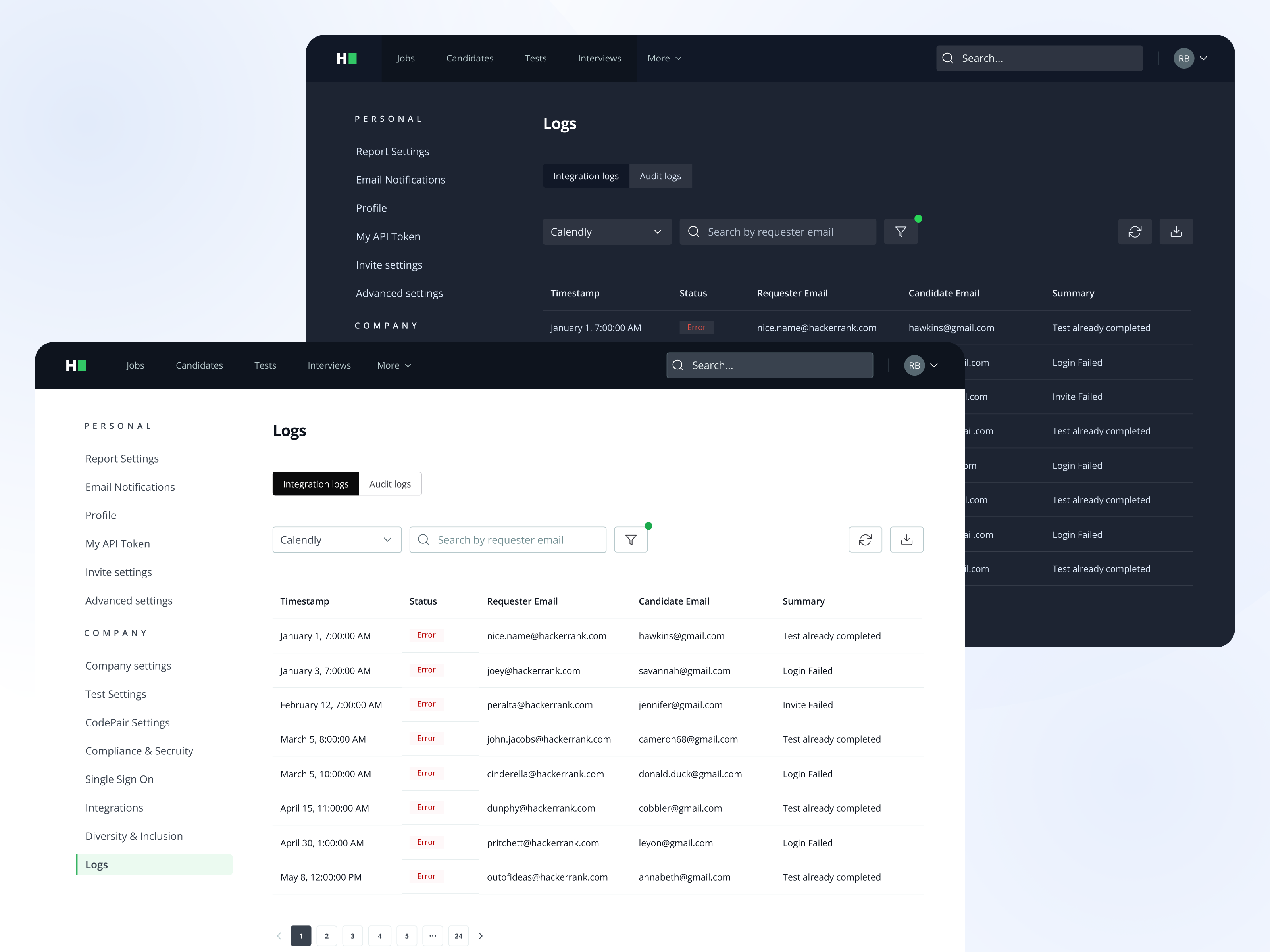 Logs page design by Radhika Balaji on Dribbble