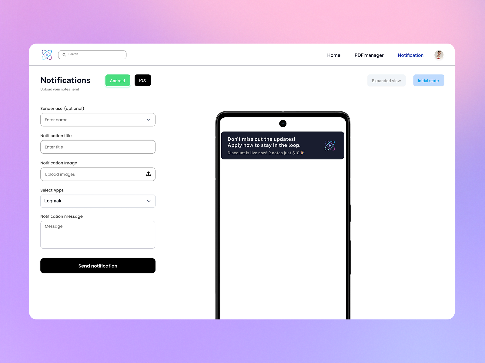 Notification sender by Aasif J on Dribbble