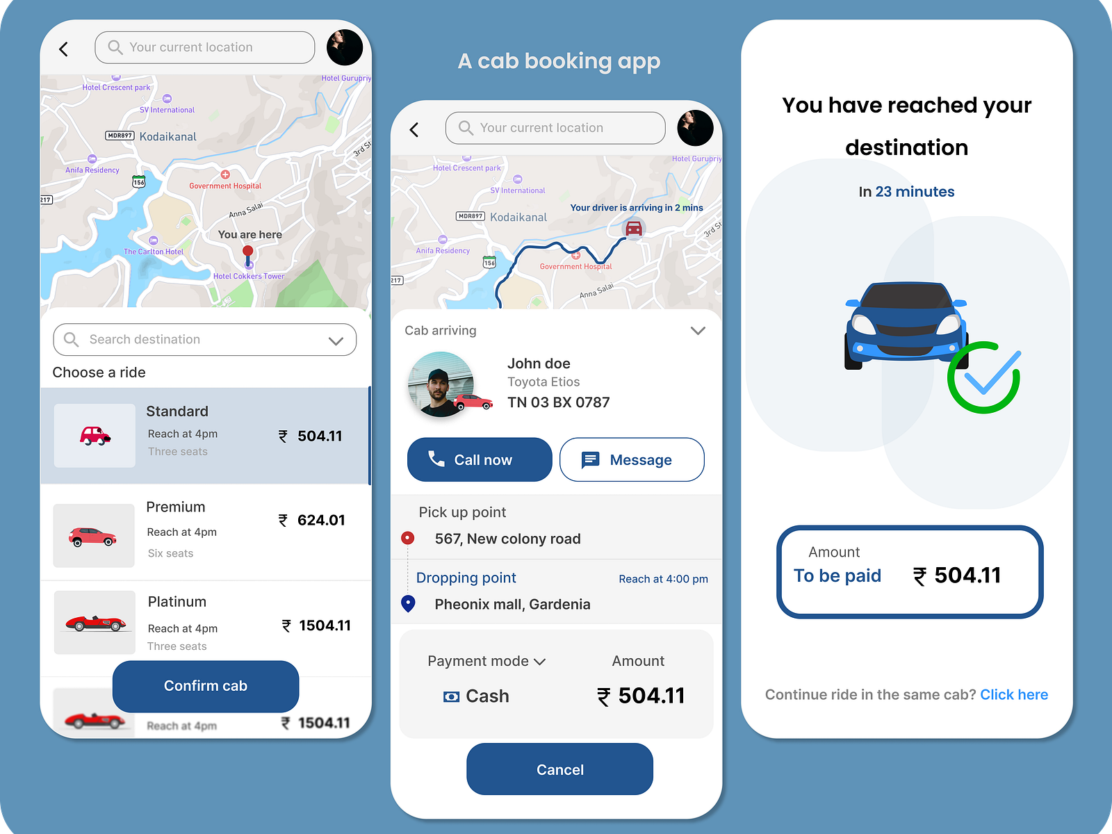 A cab booking app by Roopala Mary on Dribbble
