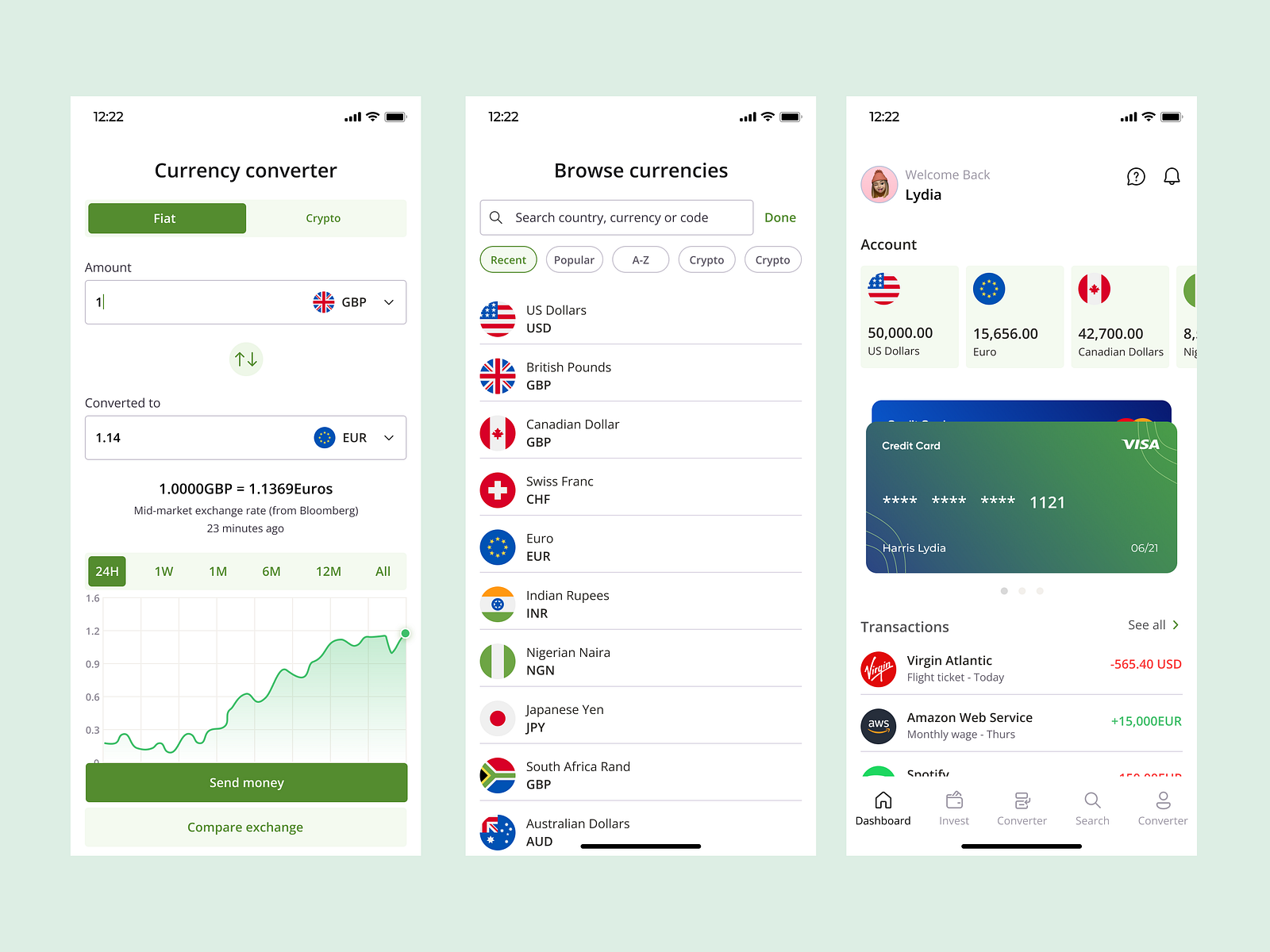 Currency exchange fintech app by Isaac Oluwarotimi on Dribbble