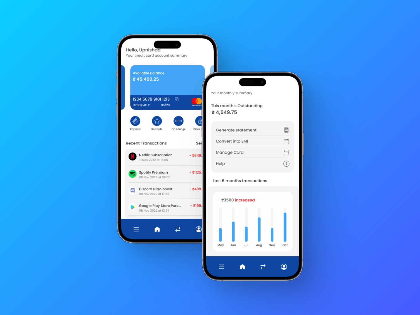 Credit card mobile dashboard by Upnishad Pandya on Dribbble